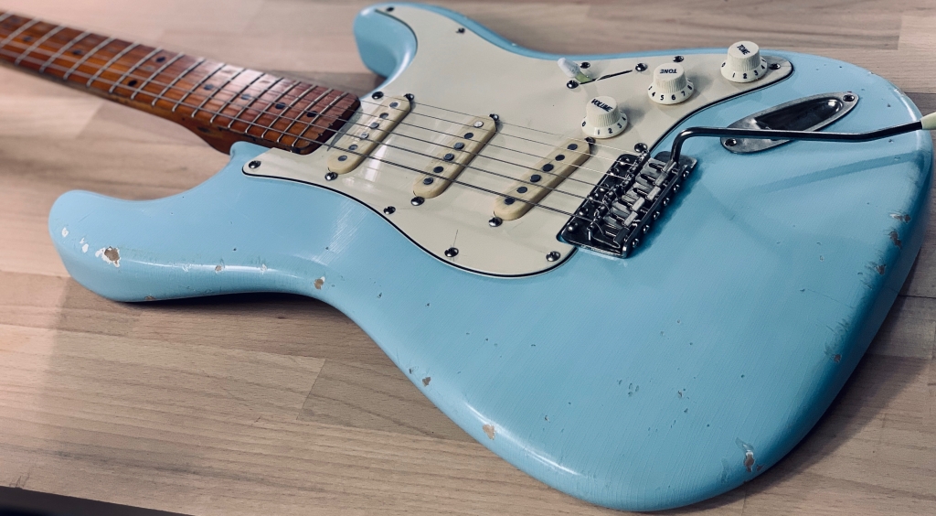 S71 CUSTOM SHOP DAPHNE BLUE 1969 STYLE RELIC. OWNED BY JOSH STEELY FROM ...
