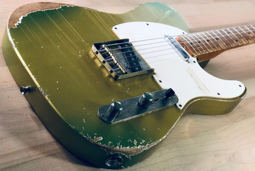 S71 Custom Shop MASTERBUILT « T » FADED GREENISH METALLIC AZTEC GOLD ...